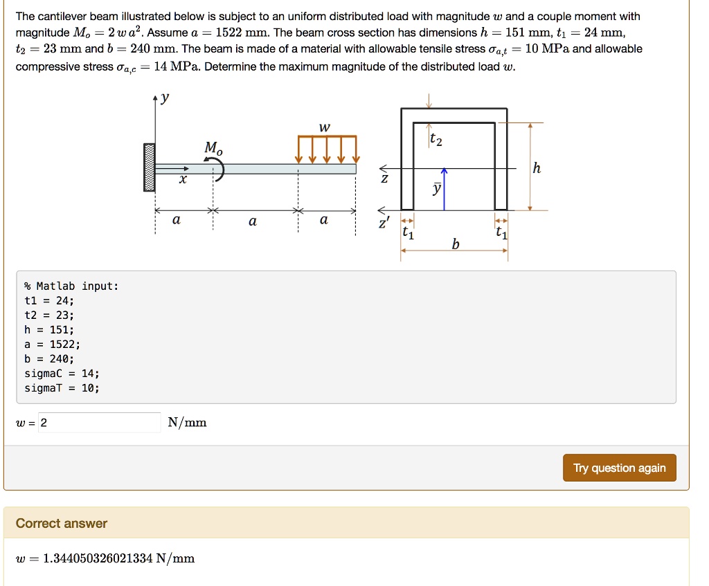 the cantilever beam illustrated below is subject to an uniform ...
