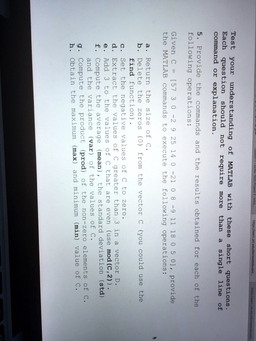 Solved H G E 6 Return The Matlab Given C I Test Find Function Commands To 5730 29 Following 0358