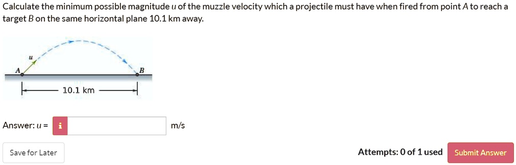 SOLVED: Calculate the minimum possible magnitude u of the muzzle velocity which a projectile ...