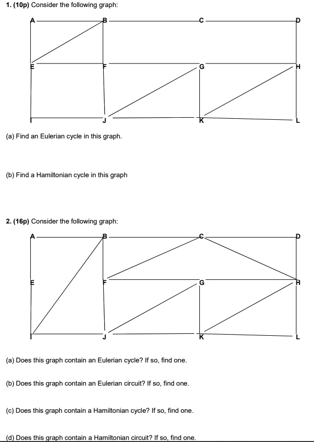 SOLVED: 1. (1Op) Consider the following graph: (a) Find an Eulerian ... SOLVED: 1. (1Op) Consider the following graph: (a) Find an Eulerian ...