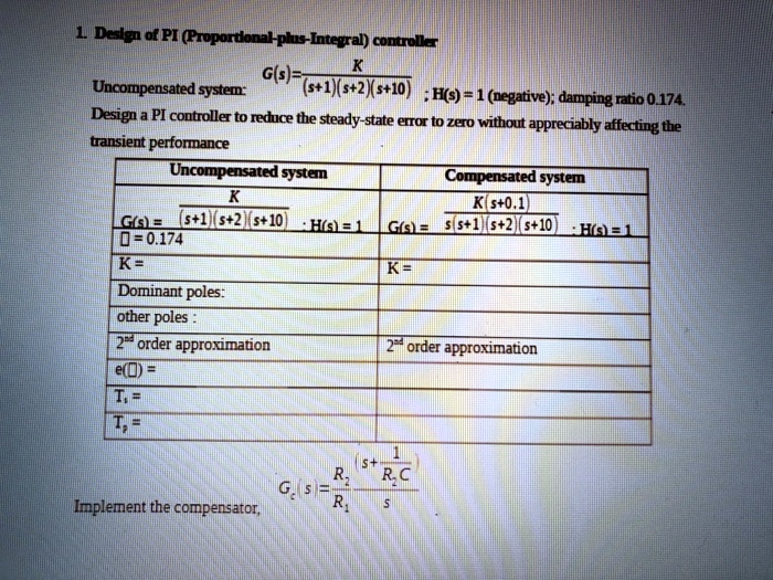 SOLVED: Design of PI (Proportional-plus-Integral) controller ...