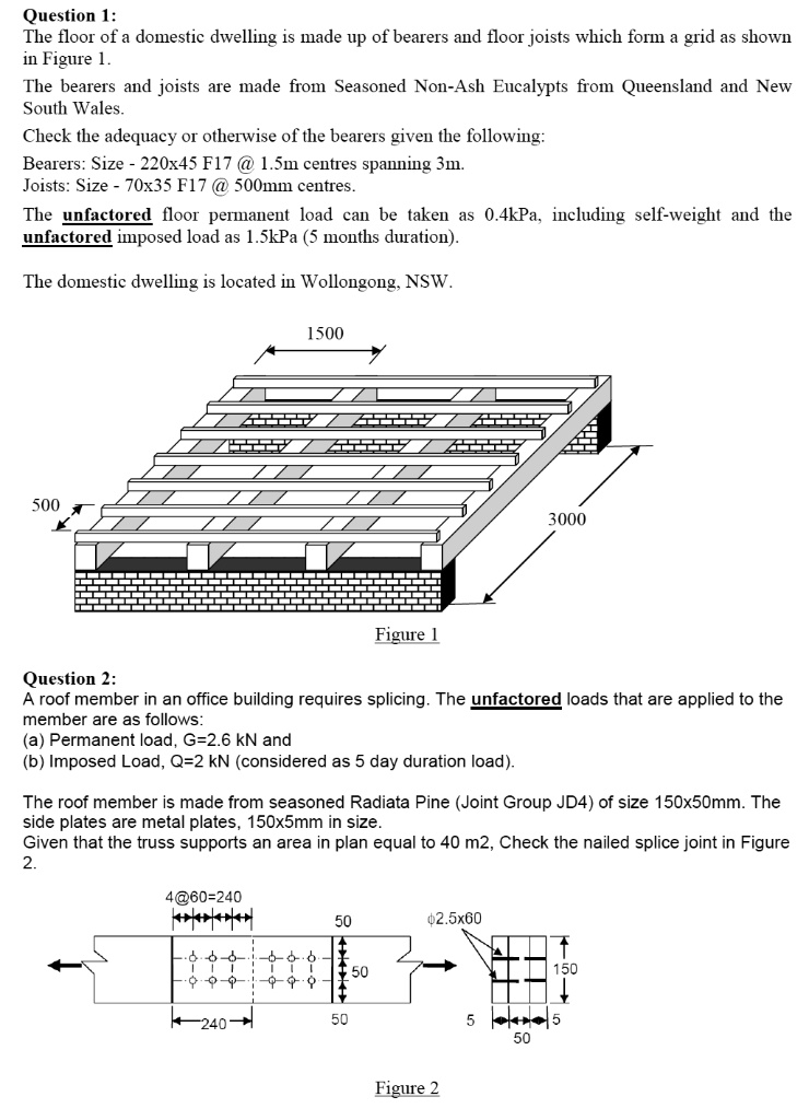 SOLVED: Question 1 The floor of a domestic dwelling is made up of bearers and floor joists which ...