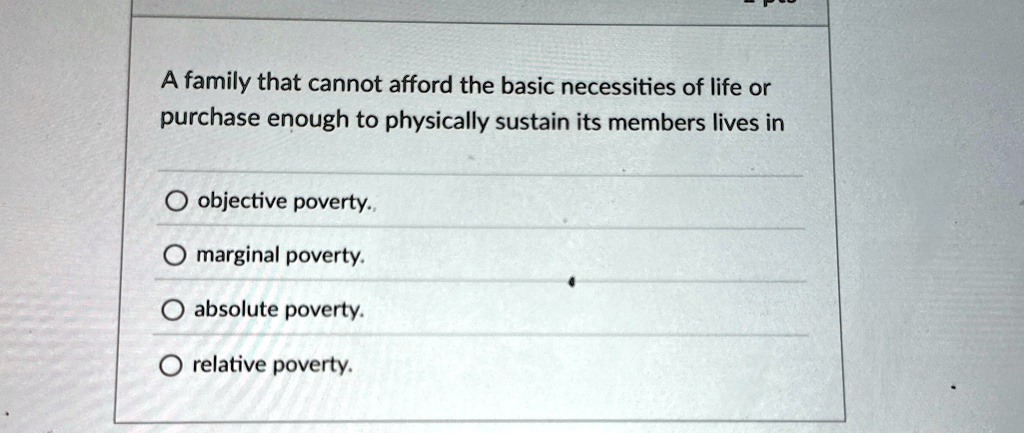 a family that cannot afford the basic necessities of life or purchase ...