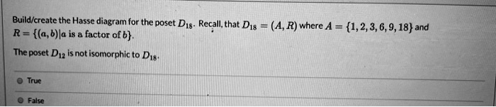SOLVED: Build/create the Hasse diagram for the poset D1s: Recall,that D1s = (4,R) where A = 1,2 ...