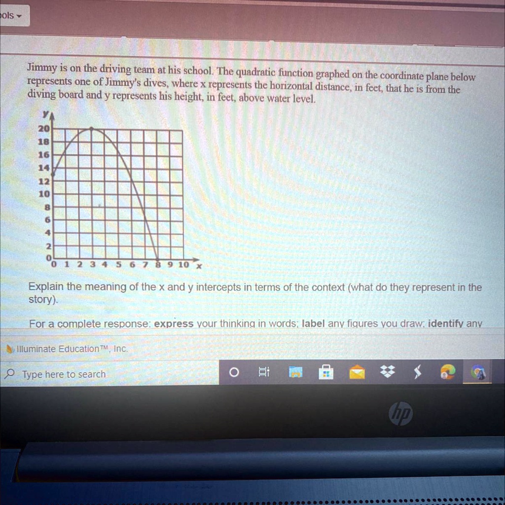 Jimmy is on the driving team at his school. The quadratic function ...