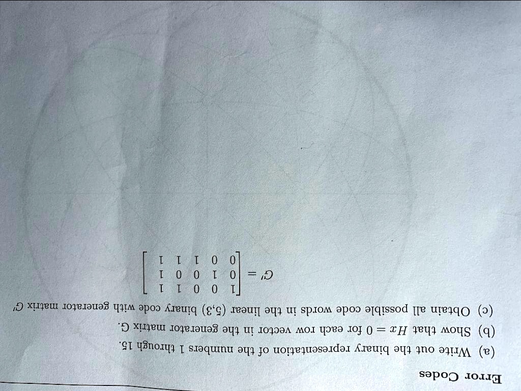 Solved C Obtain All Possible Codewords In The Linear 53 Binary Code With Generator Matrix
