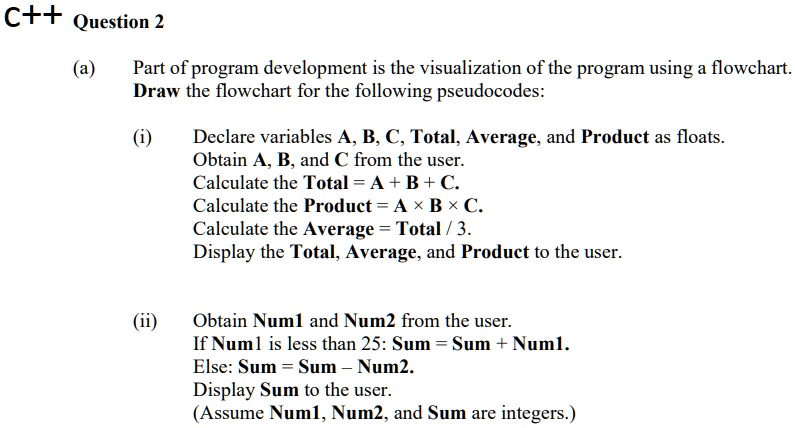 Solved C Question 2 A Part Of Program Development Is The Visualization Of The Program Using 0061