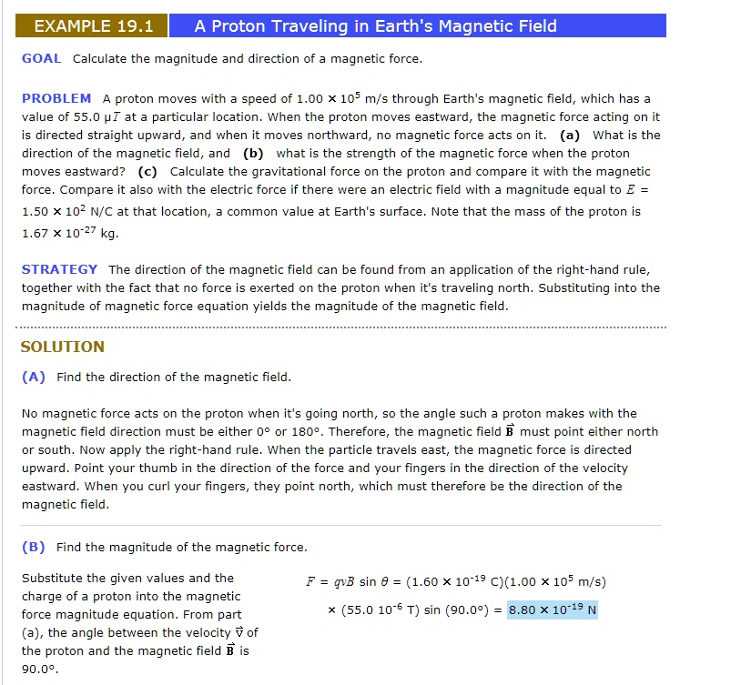 example 191 a proton traveling in earths magnetic field goal calculate ...