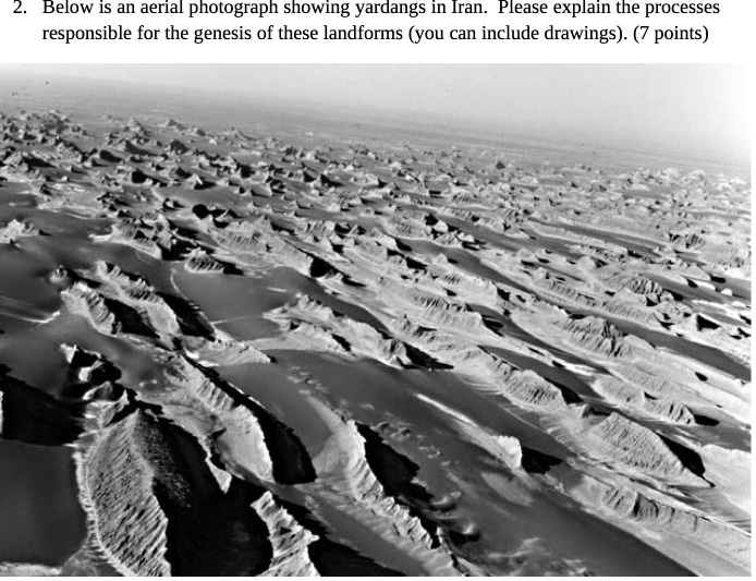 SOLVED: 'Below is an aerial photograph showing yardangs in Iran Please ...
