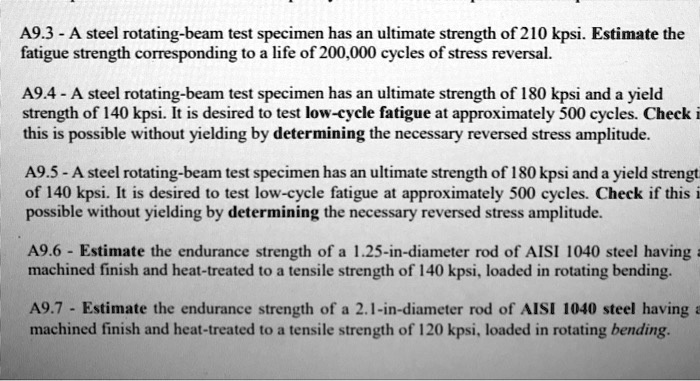 SOLVED: A steel rotating-beam test specimen has and an ultimatum and ...