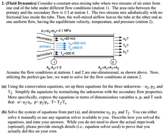 2fluid dynamies consider a constant area mixing tube where two streams of air enter from one end ...