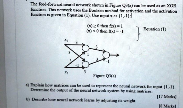 Solved The Feed Forward Neural Network Shown In Figure Q3a Can Be Used As An Xor Function