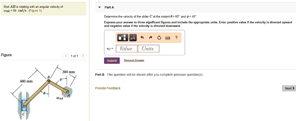 SOLVED: Rod AB is rotating with an angular velocity of Ï‰AB = 84 rad/s ...