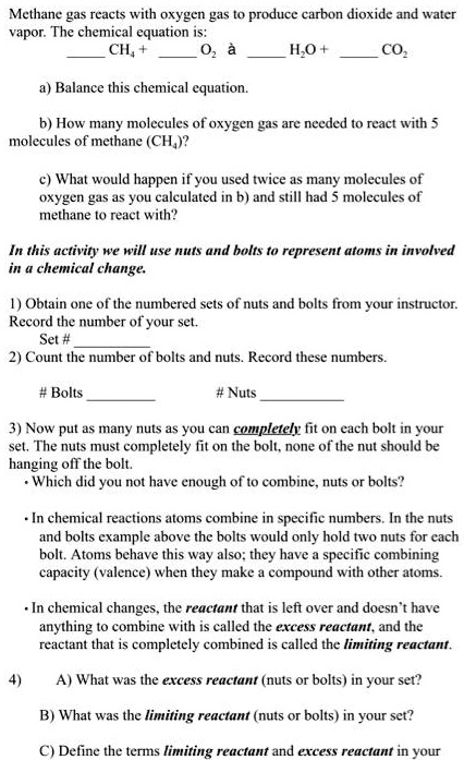 methane gas reacts with oxygen gas to produce carbon dioxide and water ...