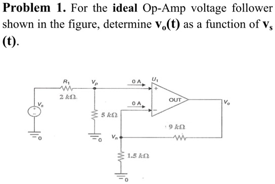 Problem 1. For the ideal Op-Amp voltage follower shown in the figure, determine Vo(t) as a ...