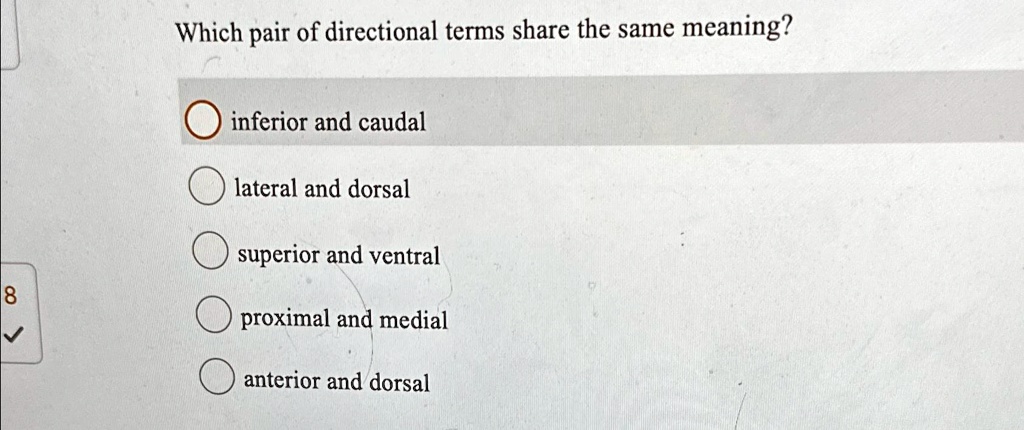 Which pair of directional terms share the same meaning? inferior and ...