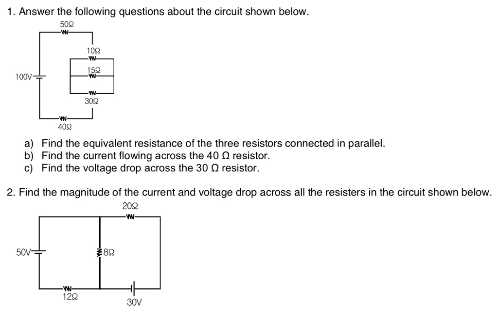 SOLVED: 1. Answer the following questions about the circuit shown below. 509 W 1092 W 100V W 309 ...