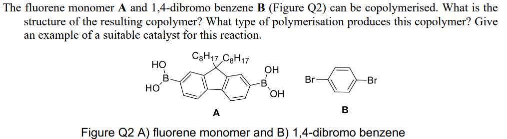 SOLVED: The fluorene monomer A and 1,4-dibromo benzene B (Figure Q2 ...