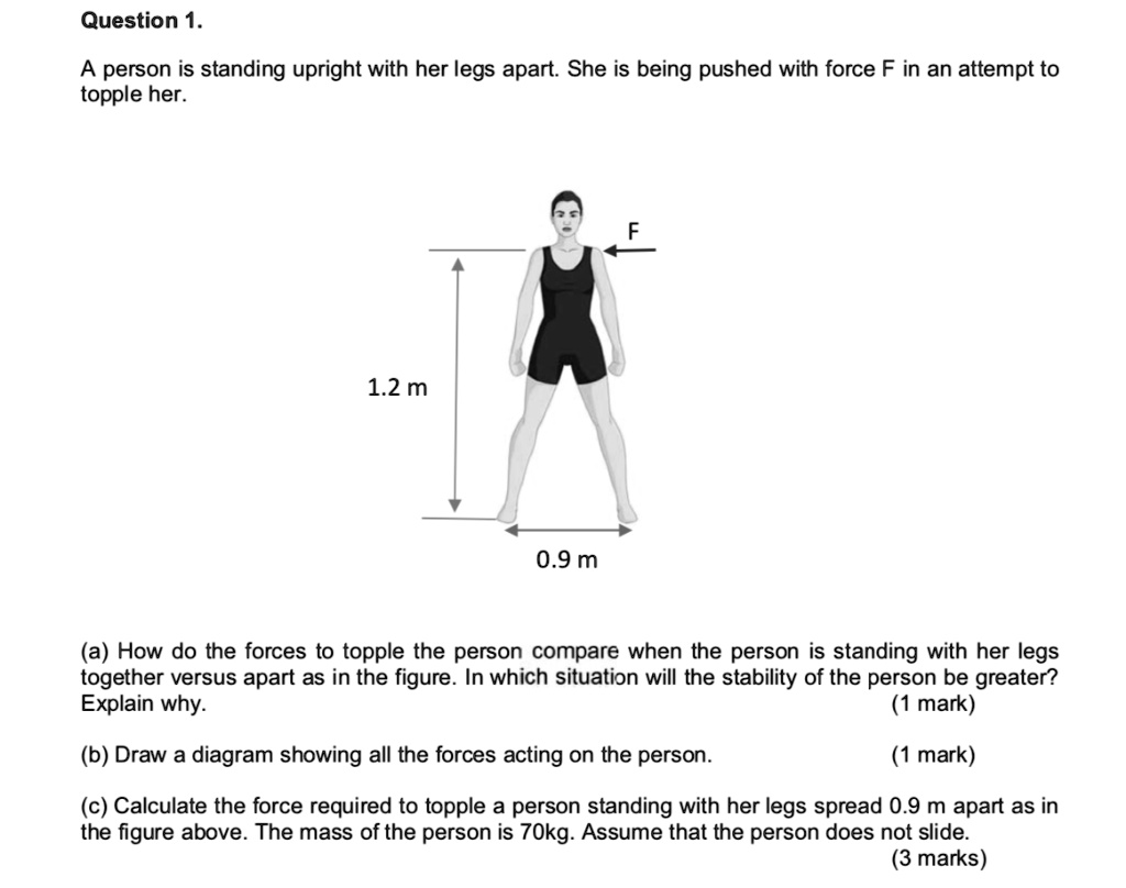 SOLVED: Question 1. A person is standing upright with her legs apart ...