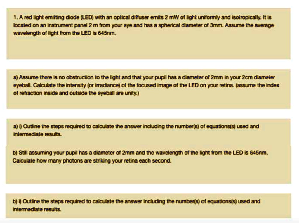 1a red light emitting diode ledwith an optical diffuser emits 2 mw of ...