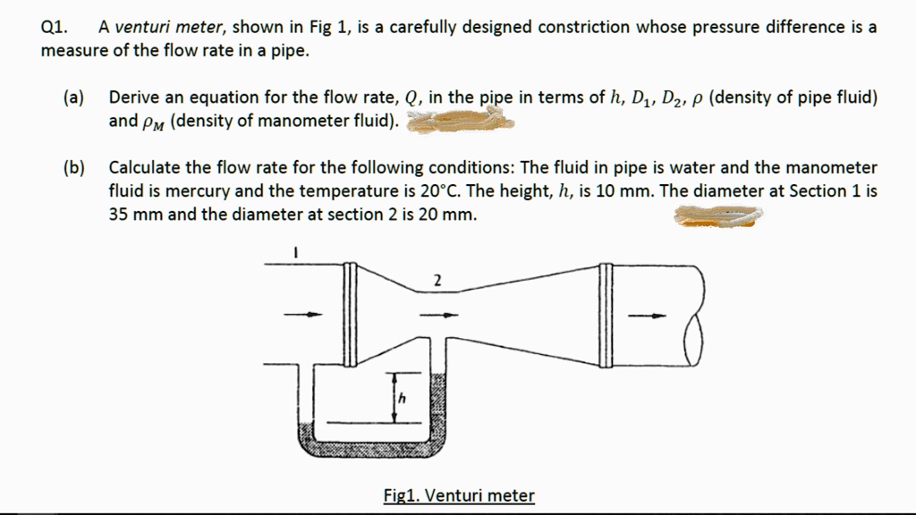 Q1. A venturi meter, shown in Fig 1, is a carefully designed ...