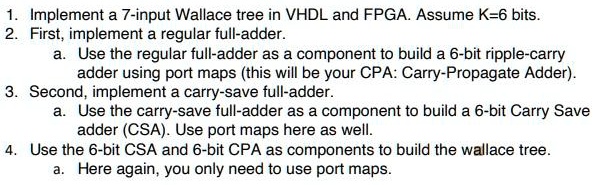 Solved In Vhdl Implement A 7 Input Wallace Tree In Vhdl And Fpga Assume K 6 Bits First 8894