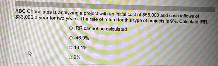 SOLVED: ABC Chocolates is analyzing a project with an initial cost of ...