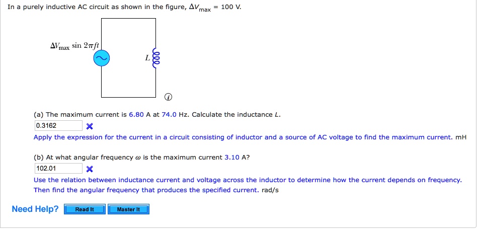SOLVED: purely inductive AC circuit as shown in the figure Av max 100 V ...