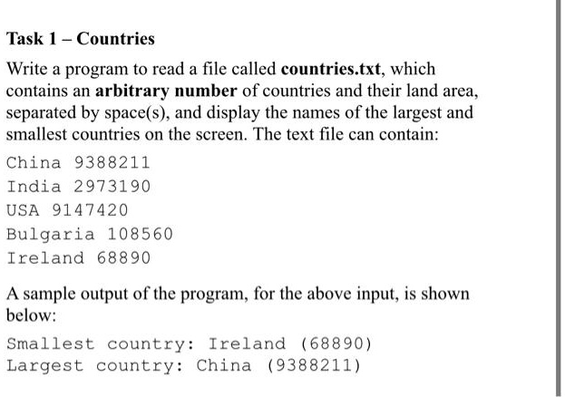 Task 1 - Countries Write a program to read a file called countries.txt ...