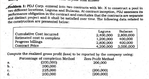 problem 1 pdj corp entered into two contracts with mr x to construct a ...