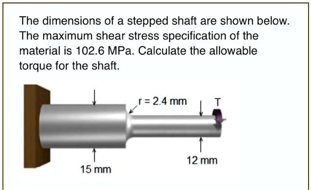 SOLVED: The dimensions of a stepped shaft are shown below The maximum ...