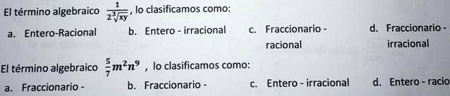 SOLVED: Dígame las dos porfa es examen de matemática El término ...
