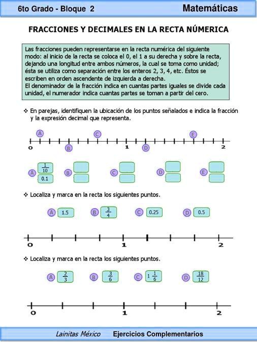 SOLVED: 6to Grado - Matemáticas - Fracciones y decimales en la recta ...
