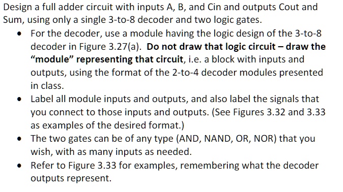 Design a full adder circuit with inputs A, B, and Cin and outputs Cout ...