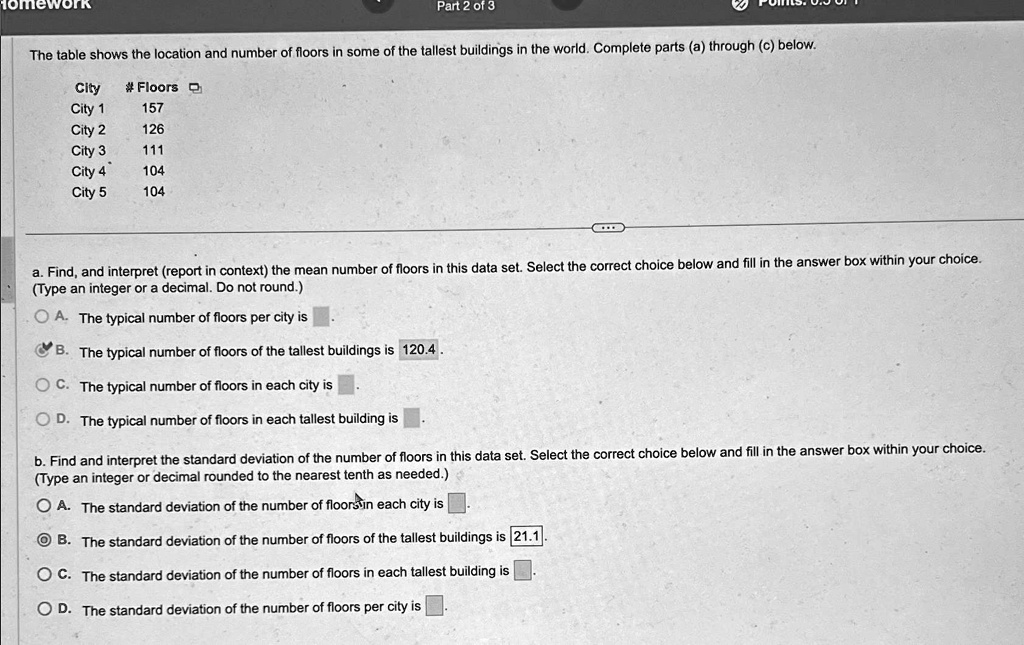 SOLVED: The table shows the location and number of floors in some of ...