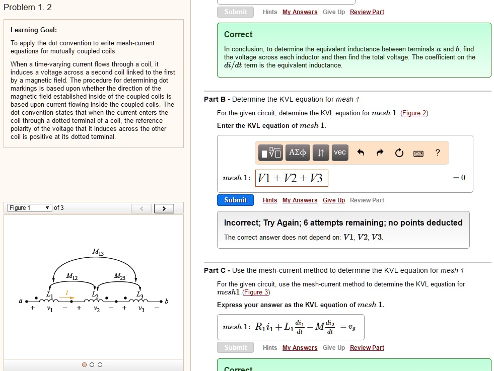 SOLVED: To apply the dot convention to write mesh-current equations for ...