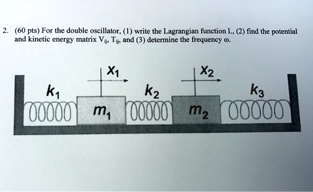 SOLVED: (60 pts) For the double oscillator; write the Lagrangian ...