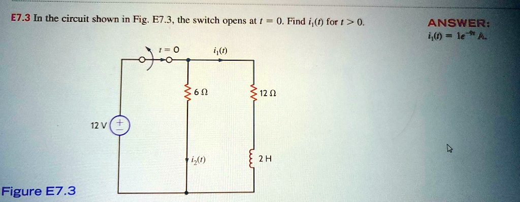 E7.3 In the circuit shown in Fig. E7.3, the switch opens at t = 0. Find i1(t) for t > 0. Figure ...