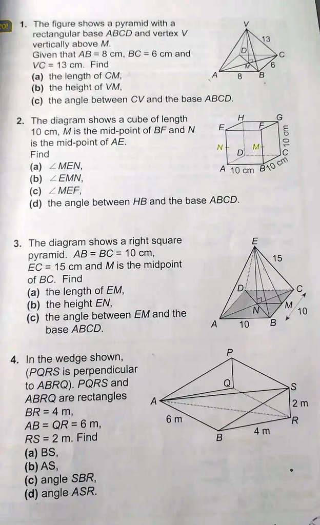 SOLVED: The figure shows a pyramid with a rectangular base ABCD and vertex V vertically above M ...