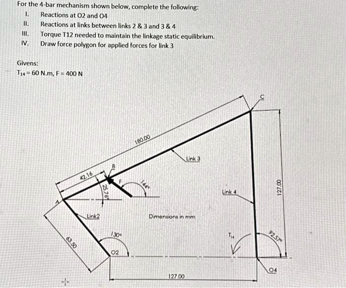 SOLVED: For the 4-bar mechanism shown below, complete the following: I ...