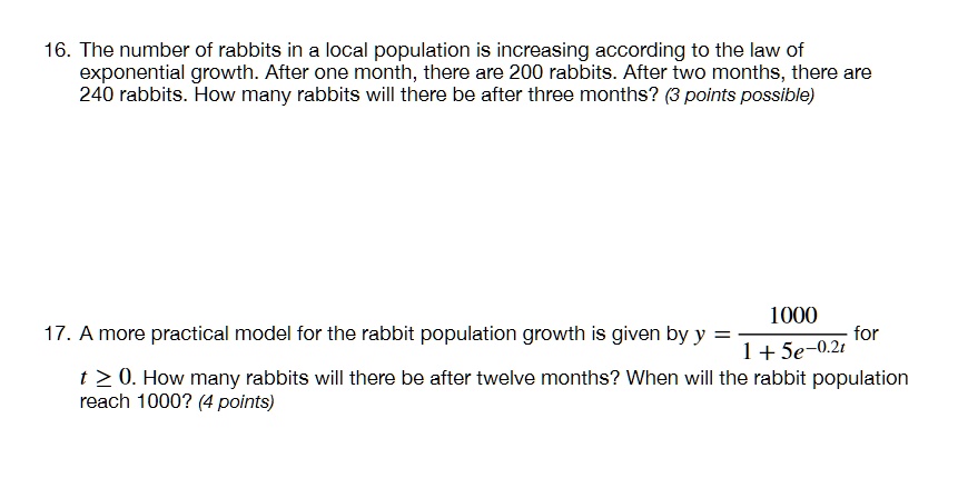 16. The number of rabbits in a local population is increasing according ...