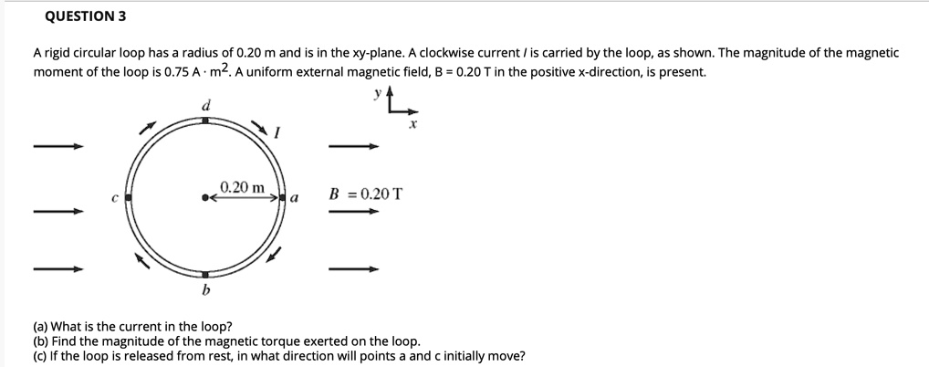 question 3 a rigid circular loop has radius of 020 m and is in the xy ...