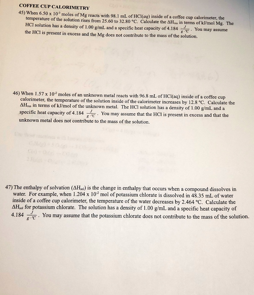 coffee cup calorimetry 45 when 650 x 1o moles of mg reacts with 981 ml ...