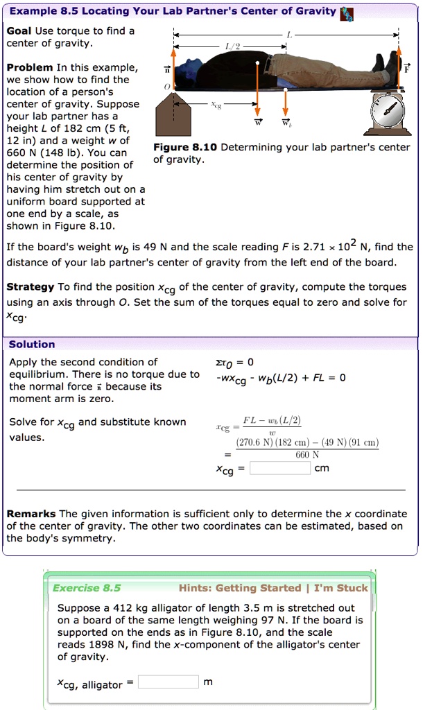 SOLVED: Example 8.5 Locating Your Lab Partner'Center of Gravity Goal ...
