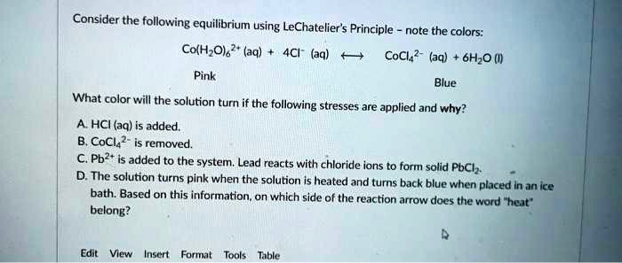 SOLVED: Consider the following equilibrium using Le Chatelier's ...