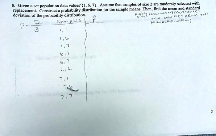 given population data values 1 67 assume that samples of size 2 are ...
