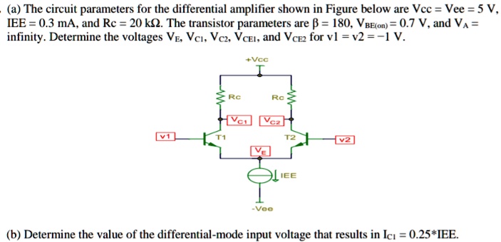 SOLVED: (a) The circuit parameters for the differential amplifier shown in Figure below are Vcc ...