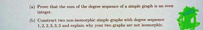 SOLVED: Prove that the SUm of the degree sequence of a simple graph is an even integer Construct ...