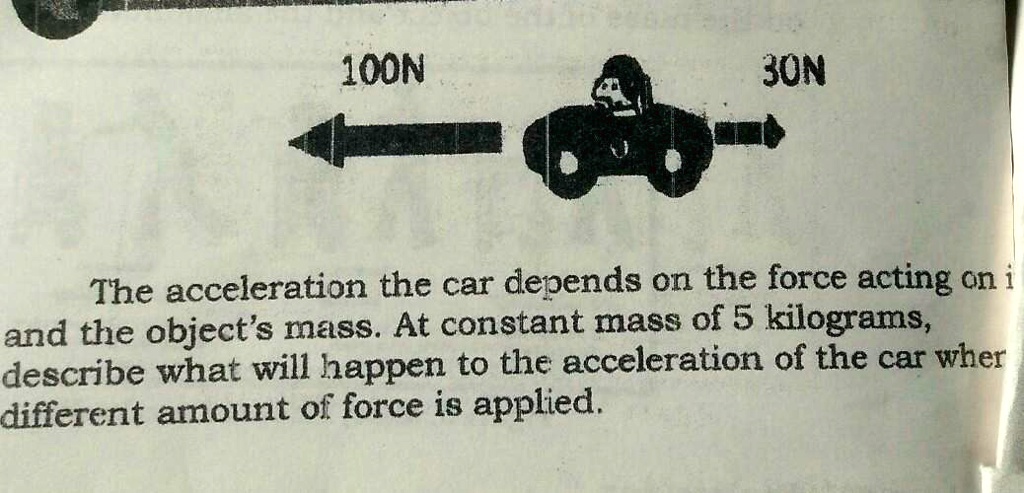 100N 30N The acceleration the car depends on the force acting on it and ...