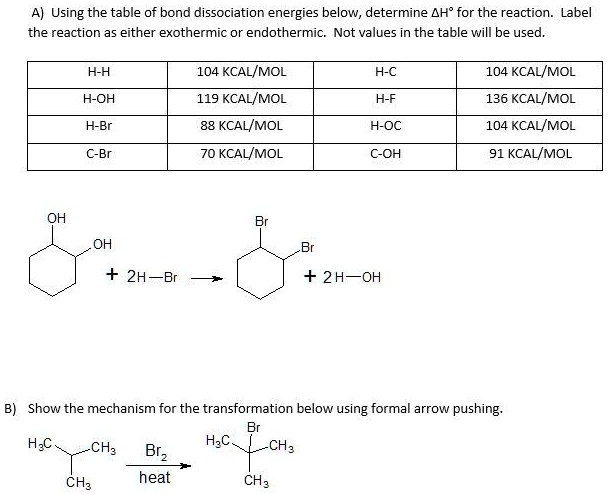 SOLVED: Using the table of bond dissociation energies below, determine ...